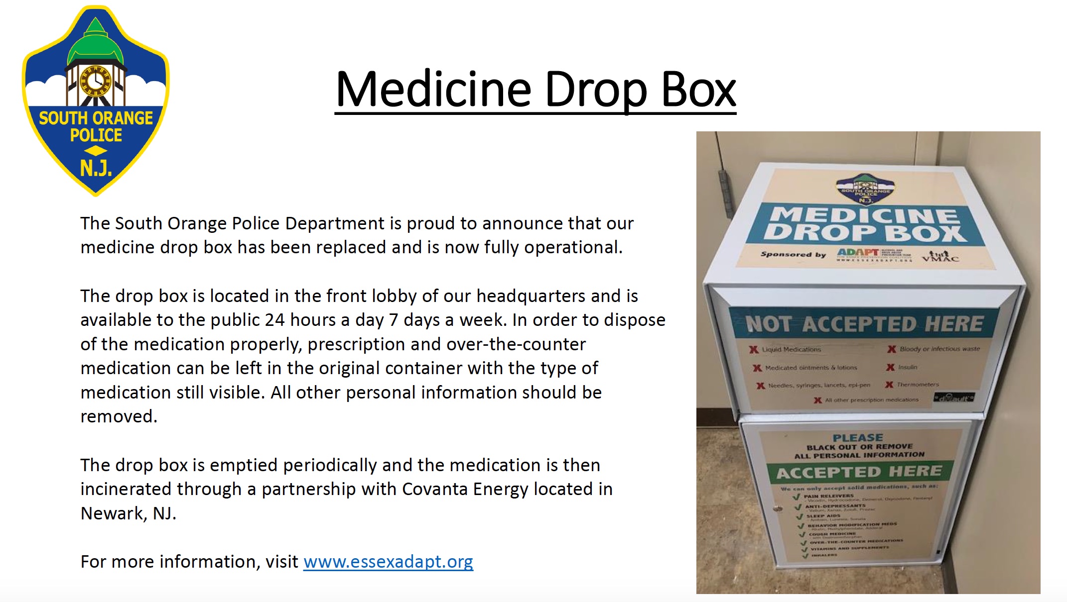 SOPD Announces that Medicine Drop Box is Now Available – Community ...